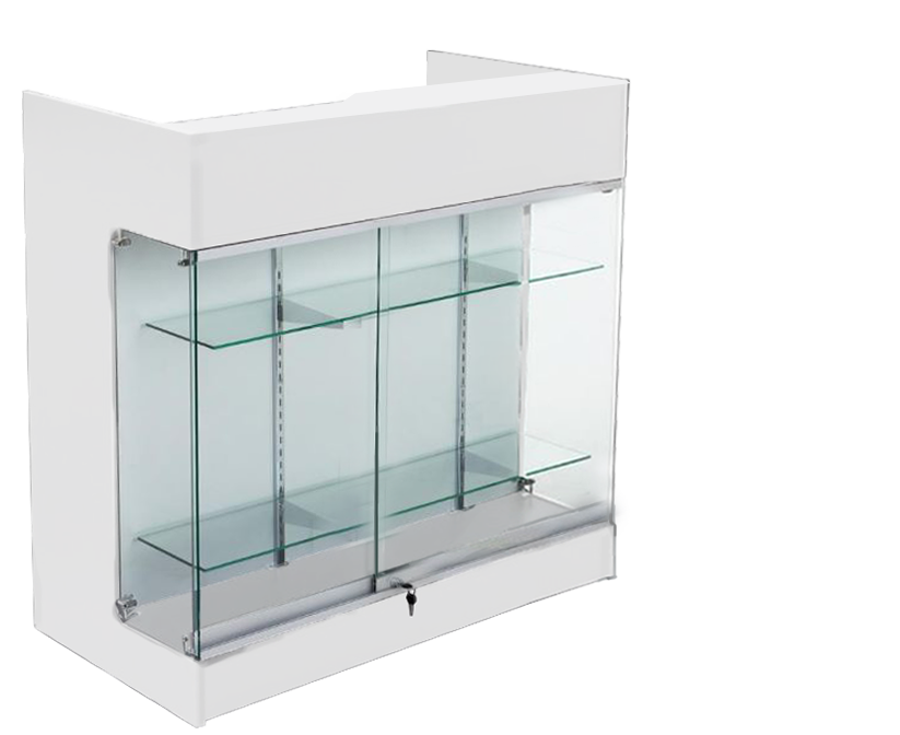 Shop White Ledgetop Glass Front Register Counter | Now Displays