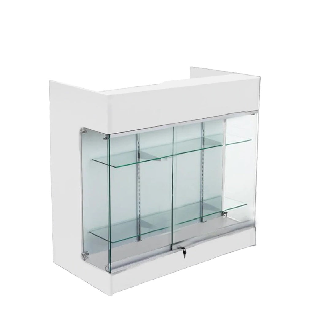Shop White Ledgetop Glass Front Register Counter | Now Displays